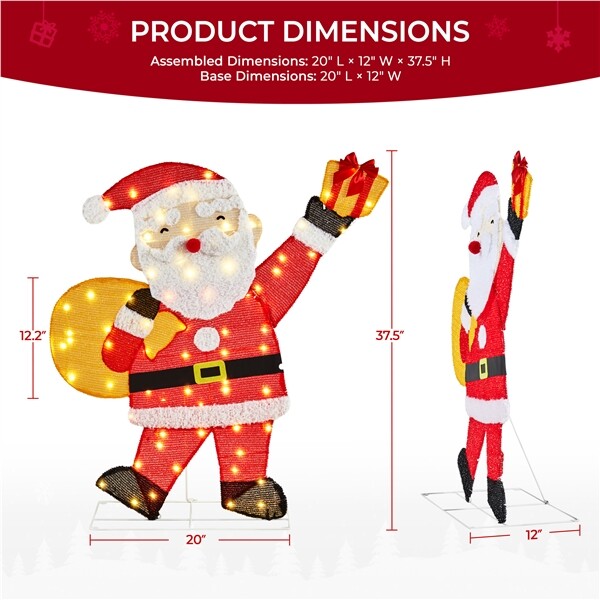 2D Pre-Lit Santa Clause Stand Decoration with 70 LED Lights for Outdoor ...