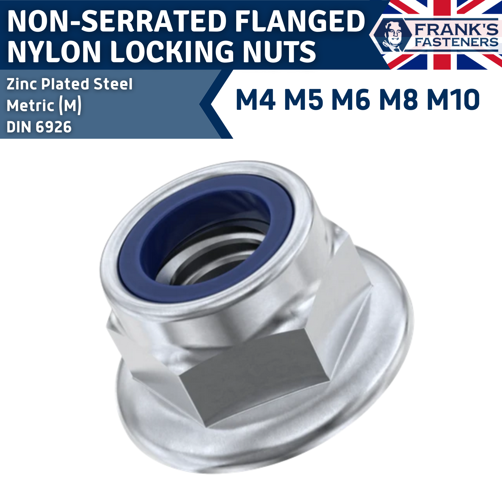 🇬🇧 M4 M5 M6 M8 M10 FLANGED NYLOC NUT INSERT LOCKING NUTS STEEL BZP DIN ...