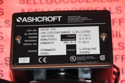 Ashcroft D424BXFM Pressure Switch 1/4"npt, Range: 150"H2OD D424B-XFM ...