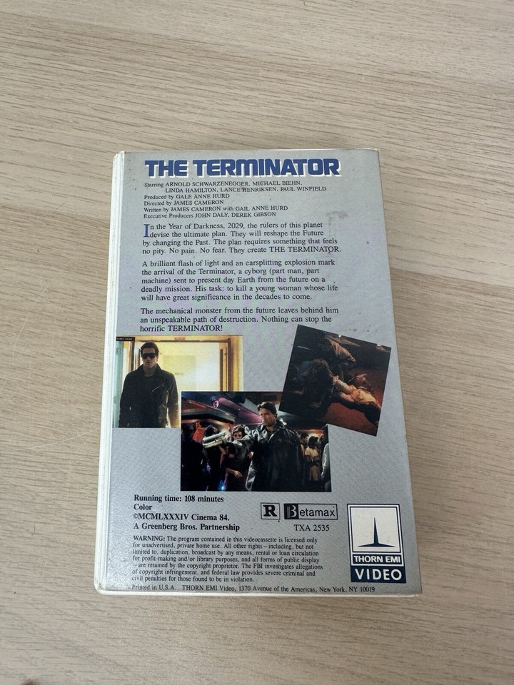 The Terminator - 1984 First Print Thorn EMI Betamax Beta Tape Clamshell ...