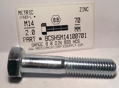 M14-2.00X70MM HEX HEAD CAP SCREWS GRADE 8.8 STEEL ZINC PLATED (25) | eBay
