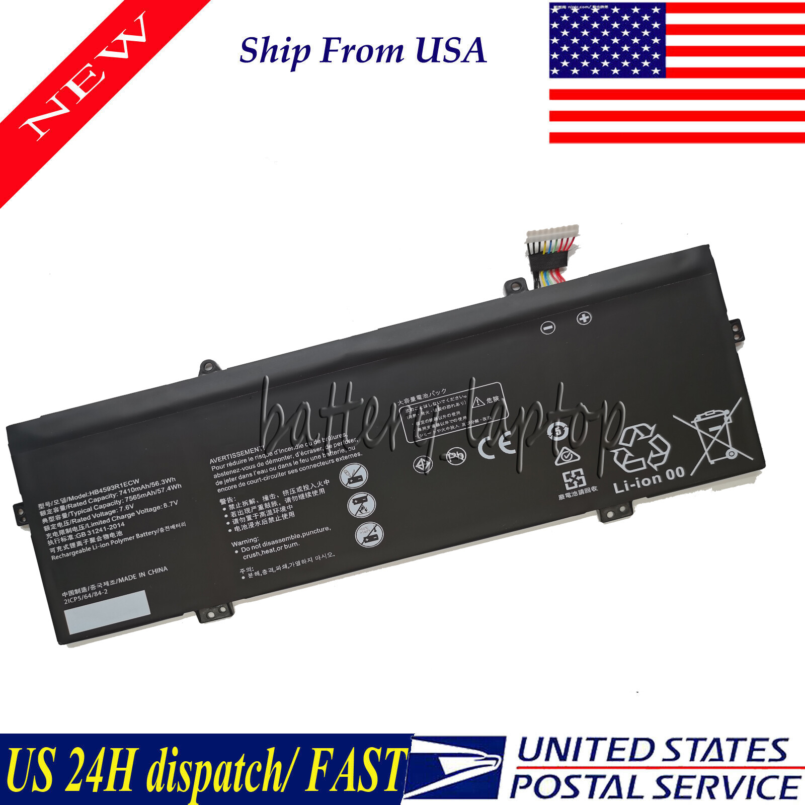 new 7.6V HB4593R1ECW Laptop battery for Huawei Matebook X Pro i7 Mach ...