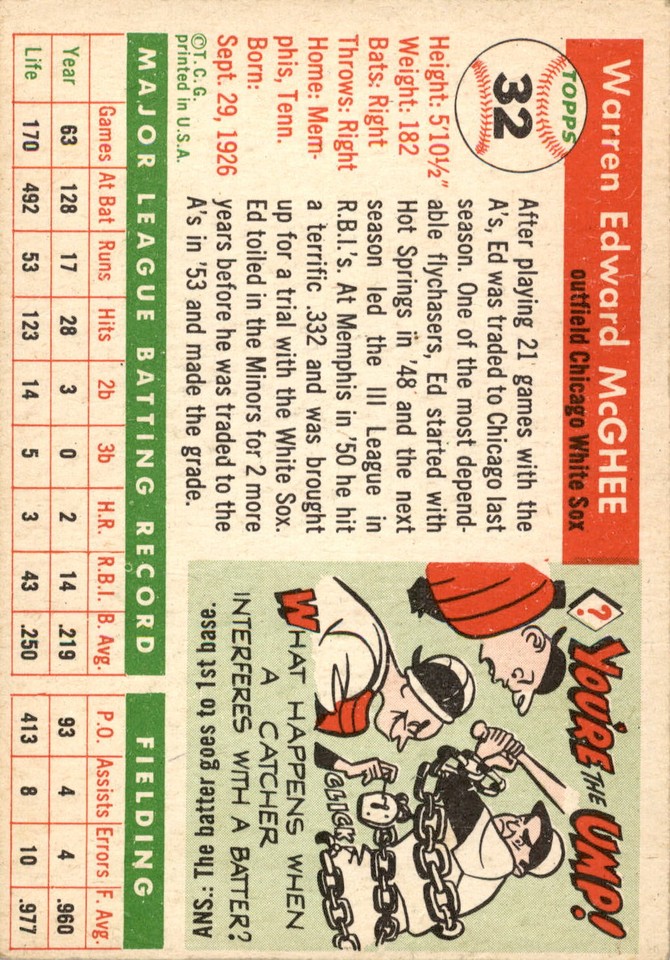 1955 Topps 32 Warren McGhee RC EX #D338813 | eBay