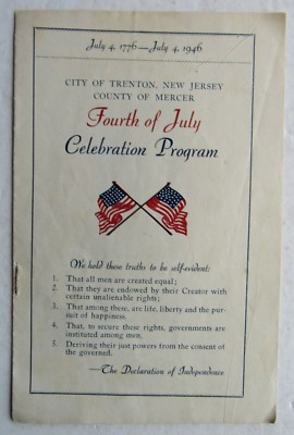 July 4th Celebration Program For The City Of Trenton , New Jersey 1946 ...