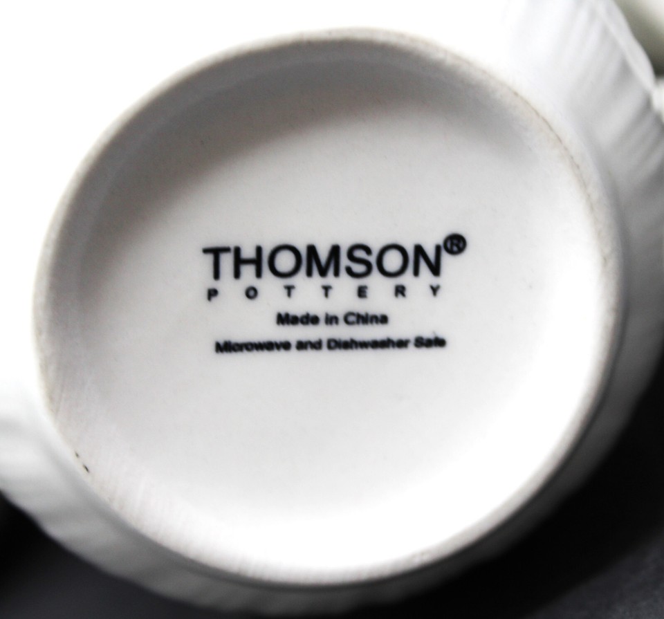 Set of 3 Thompson Pottery Maison White 12oz Coffee Mugs Embossed Fluted ...
