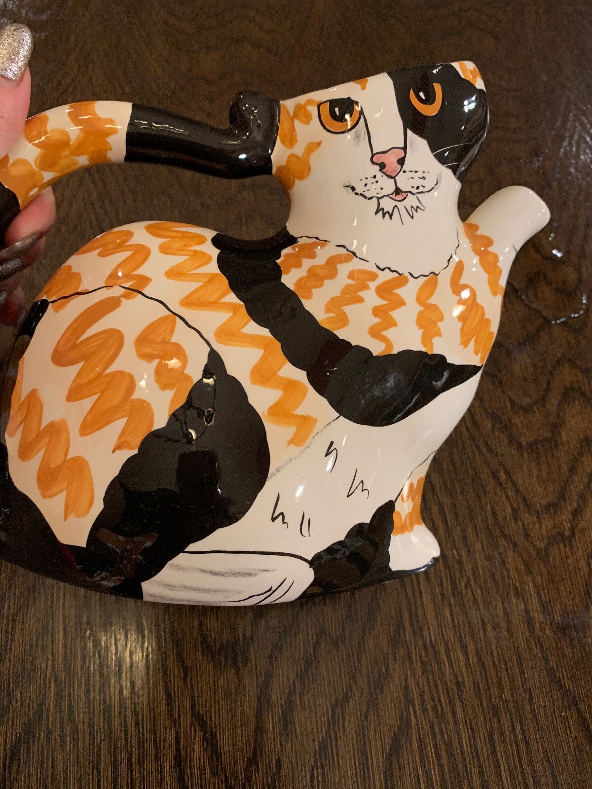 Vintage PITCHER CAT CATS BY NINA LYMAN CALICO CERAMIC BLACK WHITE GOLD ...