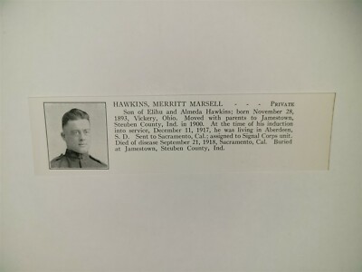 Merritt Hawkins Vickery Ohio Jamestown Indiana Signal Corps 1921 WW1 ...