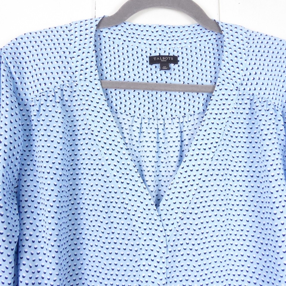 Talbots Blouse Womens Plus SZ 1X V Neck Long Sleeve Casual Relaxed Dots ...