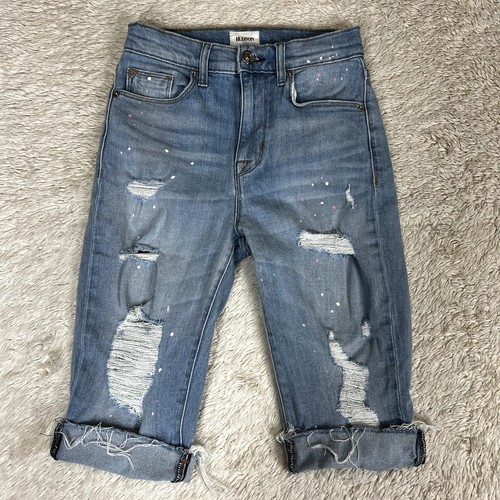 Hudson Zoeey High Rise Cut Off Boyfriend Jean Shorts Paint Splatter ...