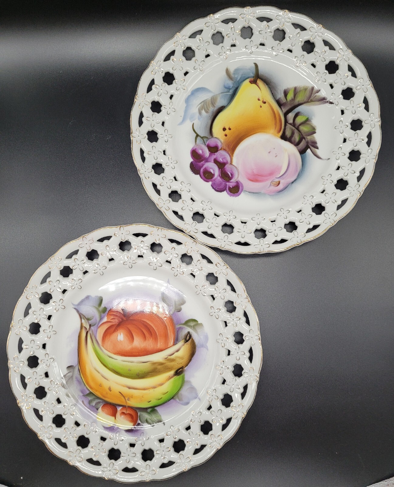 Set Of 2 Lefton Hand-painted Decorative Plates Reticulated Lattice Rims ...