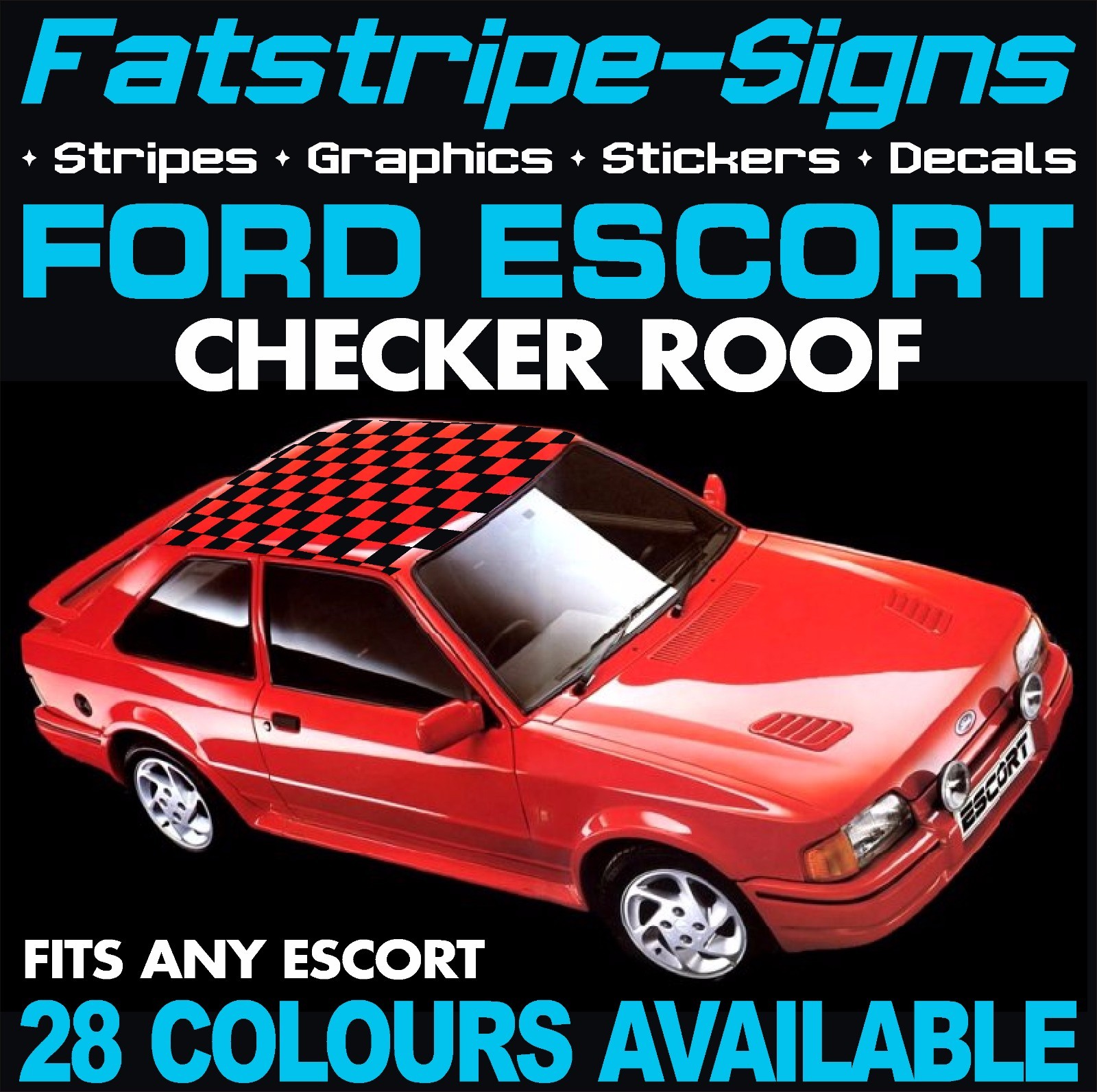 to fit FORD ESCORT GRAPHICS CHECKER ROOF CAR GRAPHICS STRIPES DECALS ...