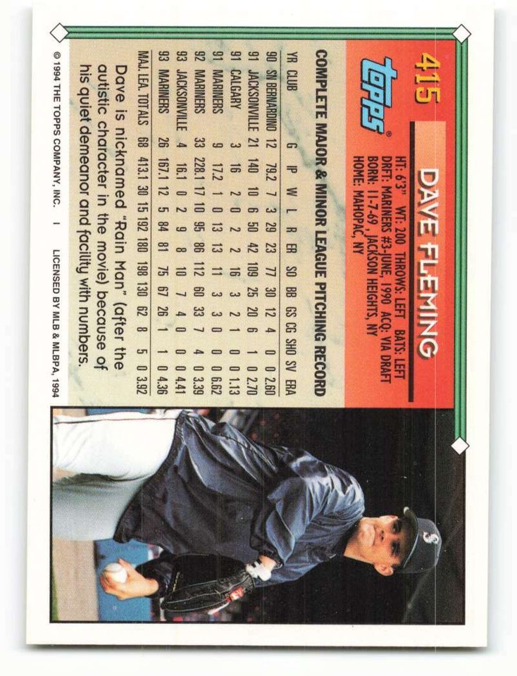 1994 Topps #415 Dave Fleming NM-MT Mariners ID:178577 | eBay