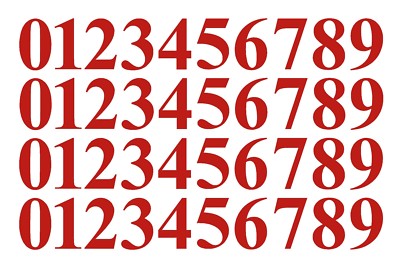 0-9 Numbers Red Sticker Vinyl Decals CHOOSE SIZE!! 1" To 12" Set Of 40 ...