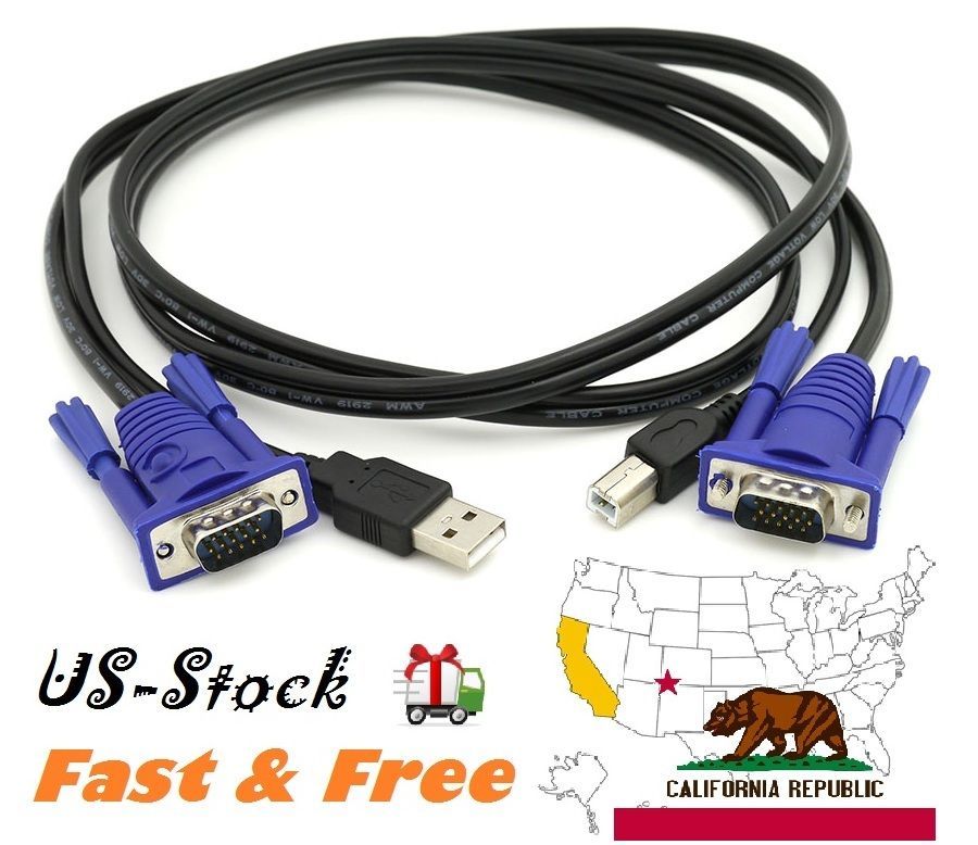 USB 2.0 PC Monitor 15 Pin Standard VGA SVGA Adapter Cable For KVM ...
