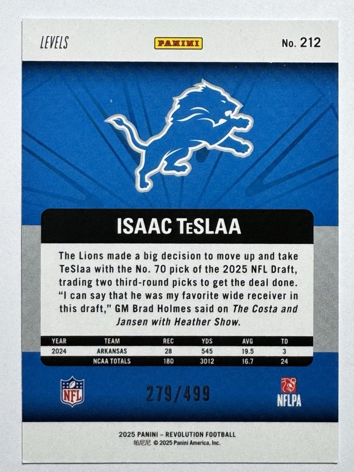 ROOKIE CARD ISAAC TESLAA Lions 2025 Revolution TEAL LEVELS PARALLEL #d ...
