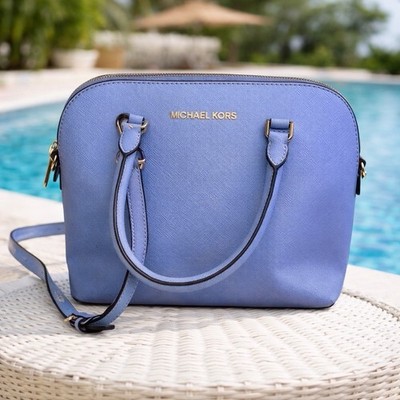 Michael Kors Light Blue Saffiano Leather Satchel Crossbody Bag Gold ...