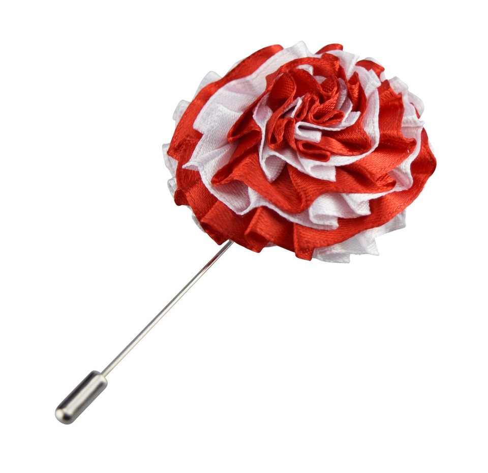 Red & White Rosette Satin Lapel Prom Brooch Floral Stick Pin Suits ...