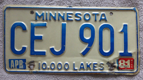 Vintage Minnesota License Plate CEJ 901 sign MN US 10,000 Lakes blue | eBay