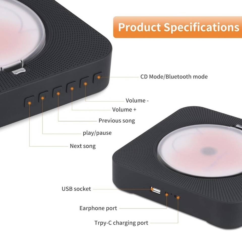 Rechargeable Cute CD Player with Blutooth 5.0; Portable Music Player ...