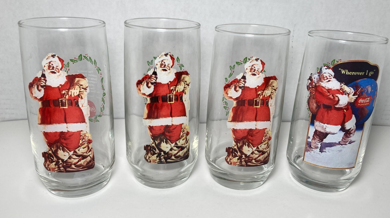 Vintage Coca Cola Santa Christmas Glass Haddon Sundblom Santa Claus set ...