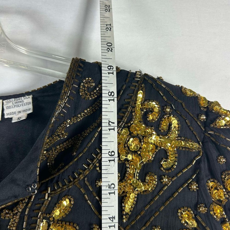 Scala Sequin Beaded Silk Formal Evening Jacket Black and Gold Size ...