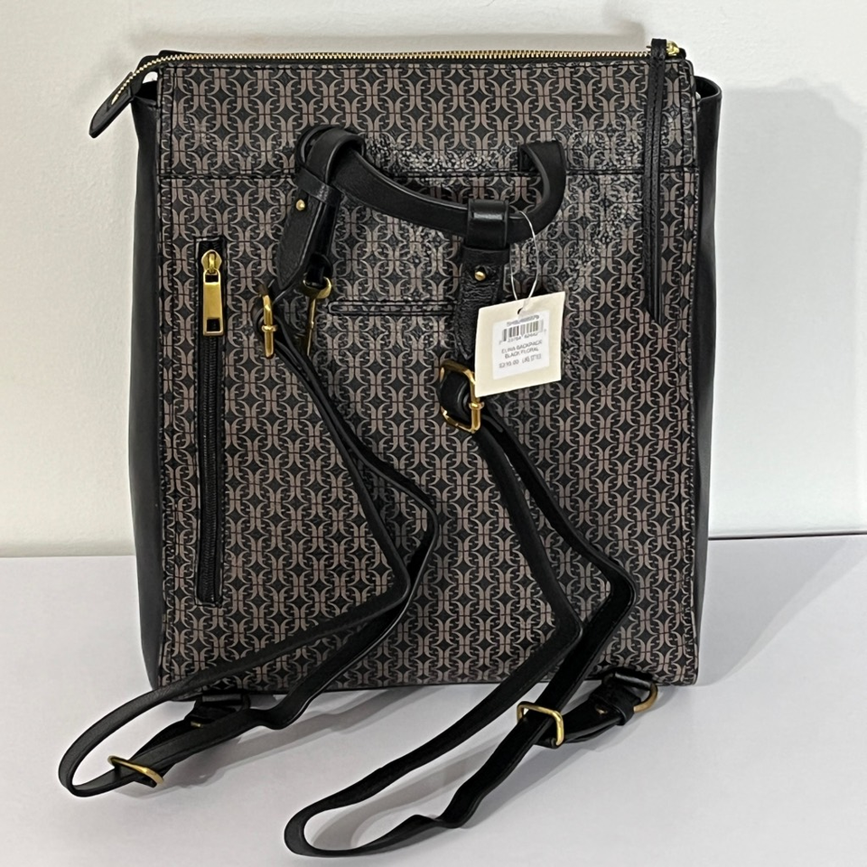 Fossil Womens Elina Backpack Black PVC Patterned Square Flower ...
