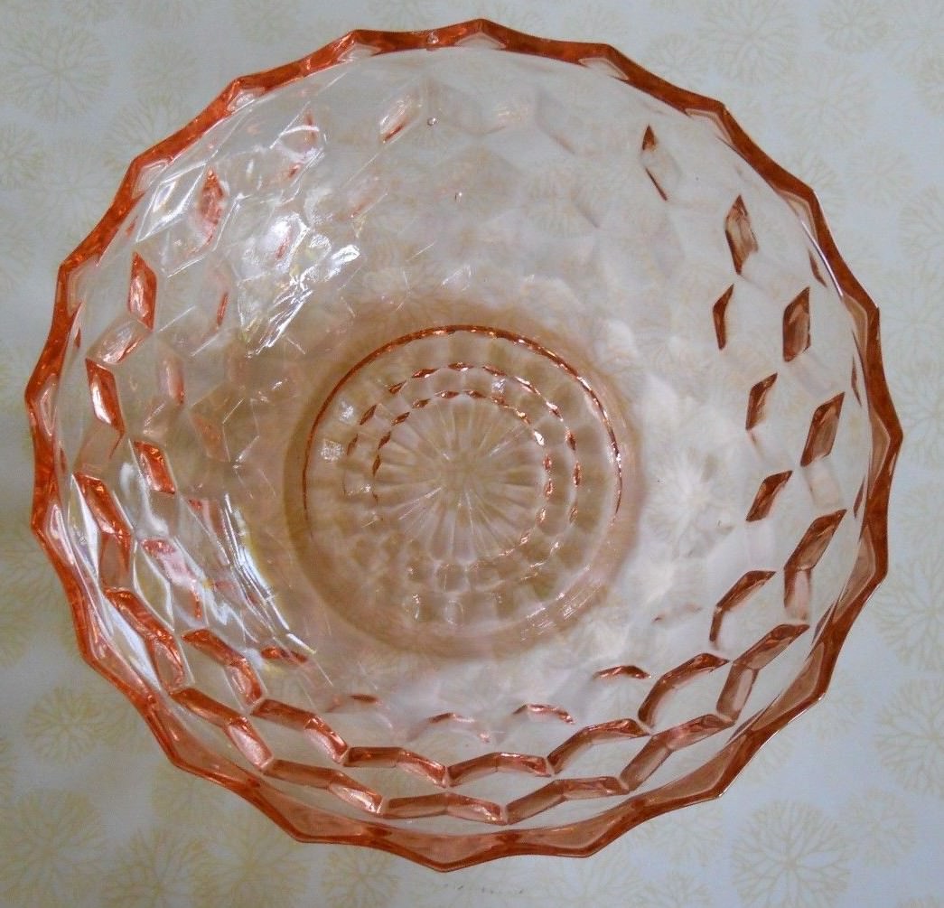 PINK FOSTORIA AMERICAN DEPRESSION GLASS CUBE PATTERN BOWL 6 1/2 ...
