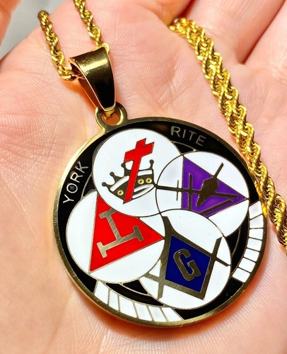 York Rite Royal Arch Templar Masonic Auto Emblem 14k Pendant Rope Chain ...
