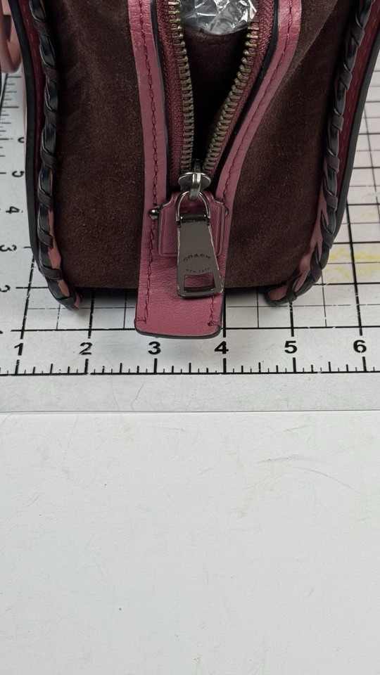 COACH WHIPSTITCH COLORBLOCK DREAMER PINK ROSE BROWN LEATHER SUEDE PURSE ...