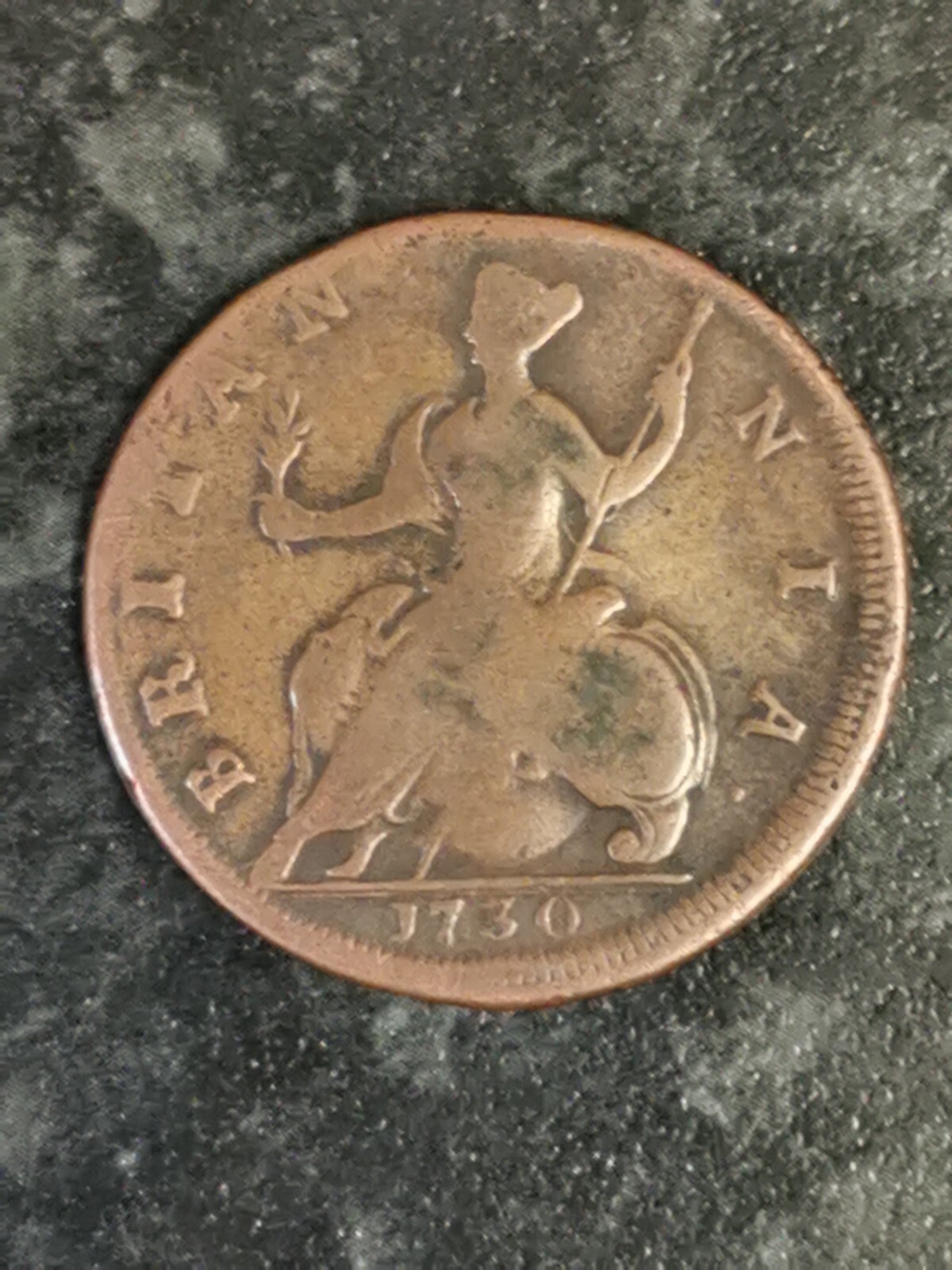 1730 Great Britain Half Penny King George II Evasion / Colonial Coin ...