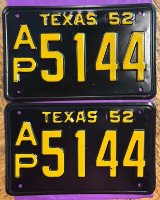 LICENSE PLATES Texas pair 1952 AP – 5144 minty | eBay