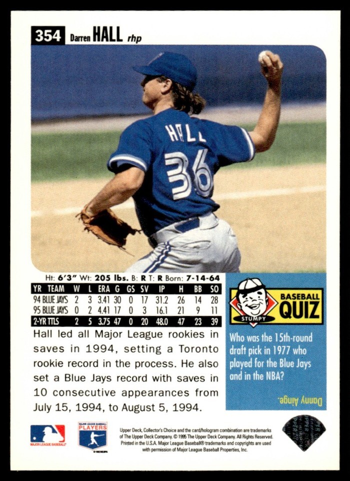 1996 Collector's Choice #354 Darren Hall Toronto Blue Jays | eBay