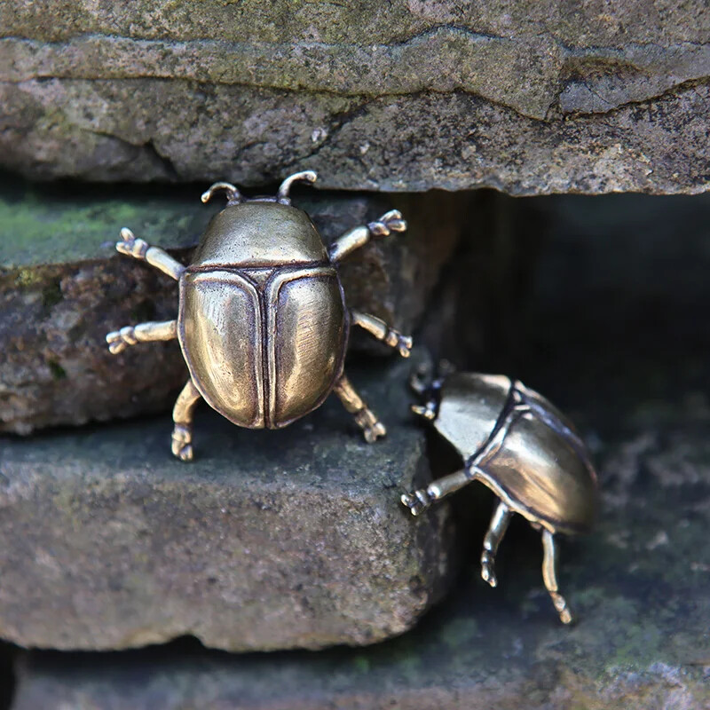 2pcs Vintage Brass Beetle Ladybug Figurine Tea Pet Funny Insect Craft ...