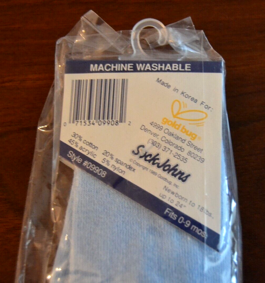 SOCK JOHNS 0-9 months Socks/Long Johns Gold Bug UNISEX ABC Design Blue ...