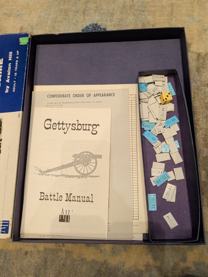 GETTYSBURG AVALON HILL 1964 VINTAGE MAP AMERICAN CIVIL WAR BATTLE BOARD ...