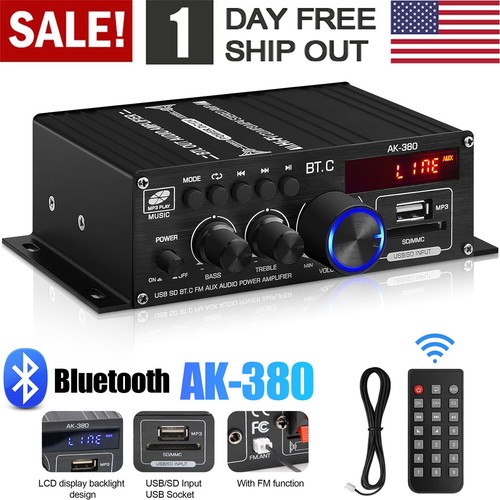 12V Bluetooth HiFi Power Amplifier Mini Audio Digital Stereo FM AMP ...