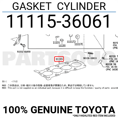 1111536061 Genuine Toyota GASKET CYLINDER 11115-36061 | eBay