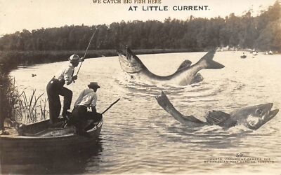 LITTLE CURRENT Ont Canada postcard Manitoulin District RPPC exaggerated ...