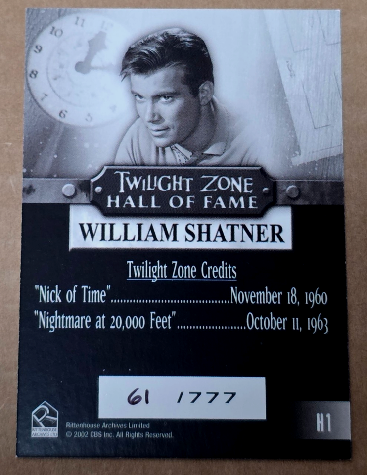 Twilight Zone Shadows and Substance Hall of Fame H1 William Shatner 61/ ...
