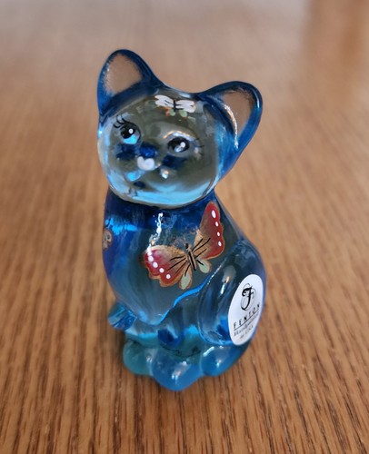 Fenton Blue Butterfly Kisses Hand-painted Cat/ Kitten | eBay