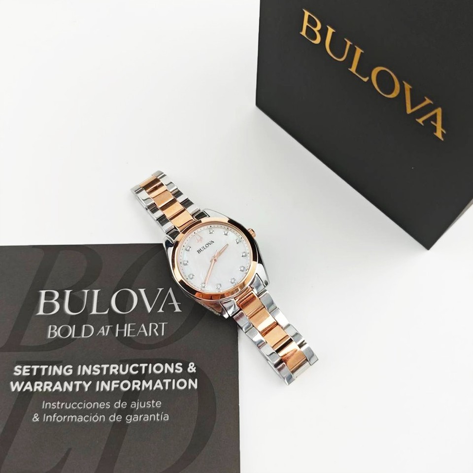 Bulova Surveyor 98P207 Women's Mother of Pearl White Dial Rose Gold ...