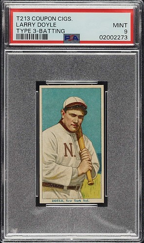 1919 T213 Coupon Cigarettes (Type 3) Larry Doyle with Bat PSA MINT 9 ...