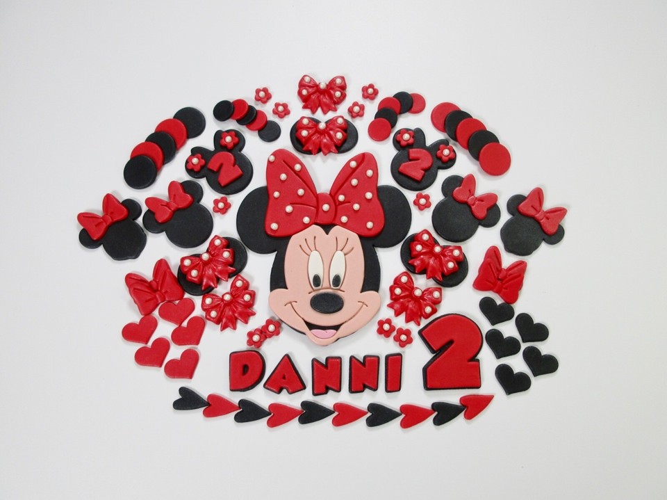 Red Minnie Mouse Cake Topper Fondant Edible Birthday Decorations ...
