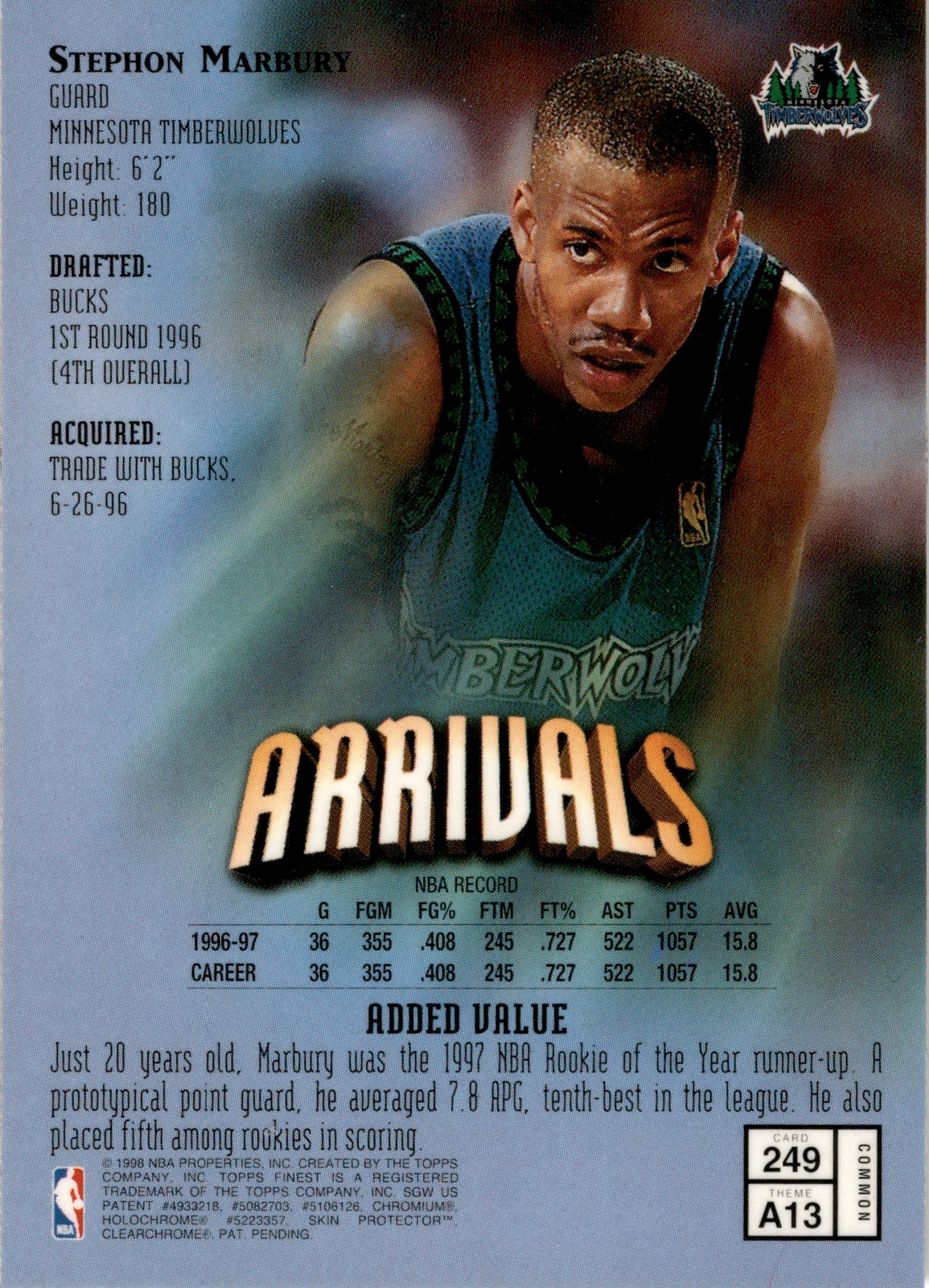 1997 Finest #249 Stephon Marbury Great! | eBay