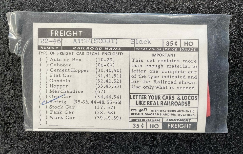 Walthers HO Decal ATSF Santa Fe Scout Reefer Blk Ltr & Herald Sealed ...