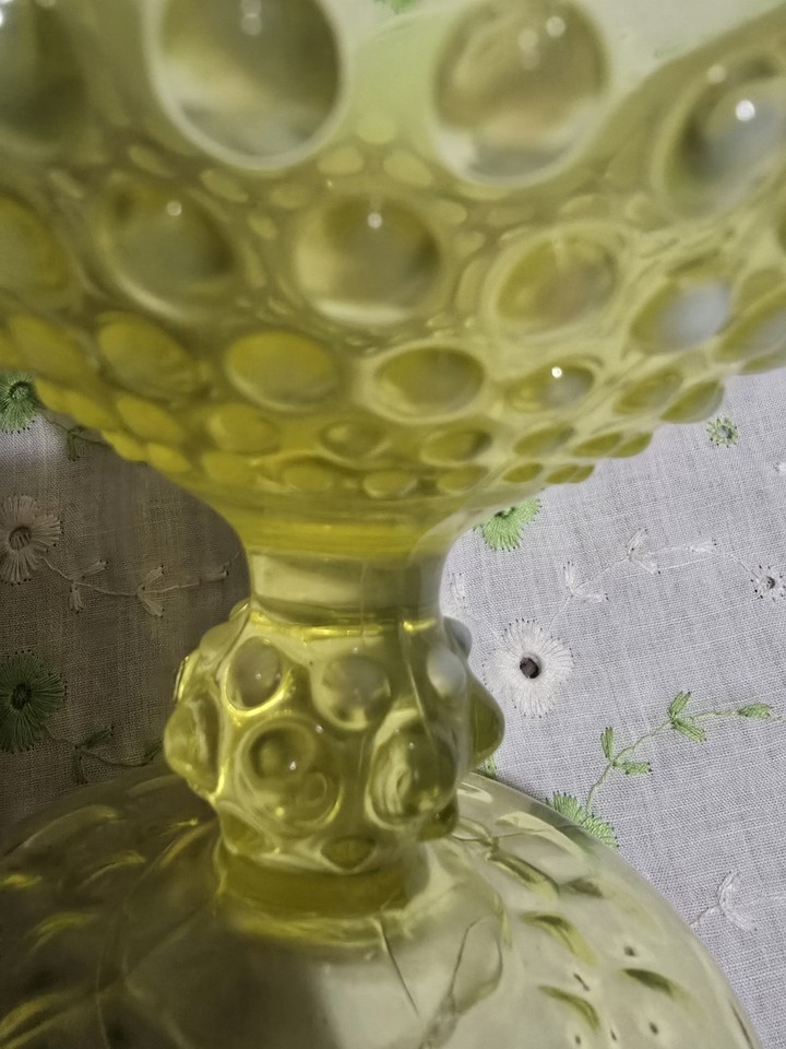 VTG MCM GLOWS VASELINE OPALESCENT HOBNAIL CANDY COMPOTE FENTON | eBay