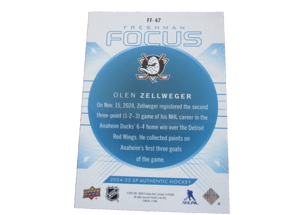 2024-25 UD Premier Olen Zellweger Three Color Hockey Auto Patch Card ...