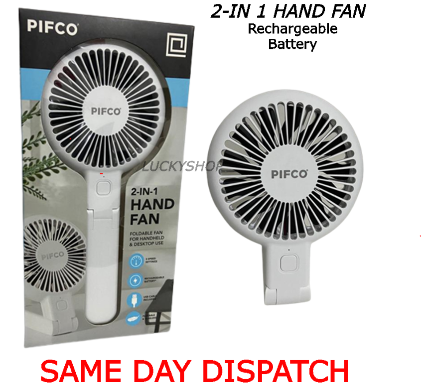 Pifco 2in 1 Hand-held Desk Fan Cooler Cooling USB Rechargeable Powerful ...