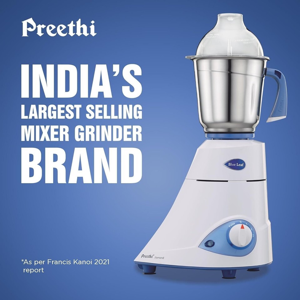 Preethi Blue Leaf Diamond MG-214 mixer grinder 750 watt Blue White 3 ...