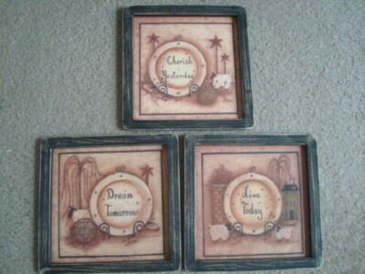 Primitive Country Prints *3 PLATES WITH SAYINGS* 3 black hand made ...